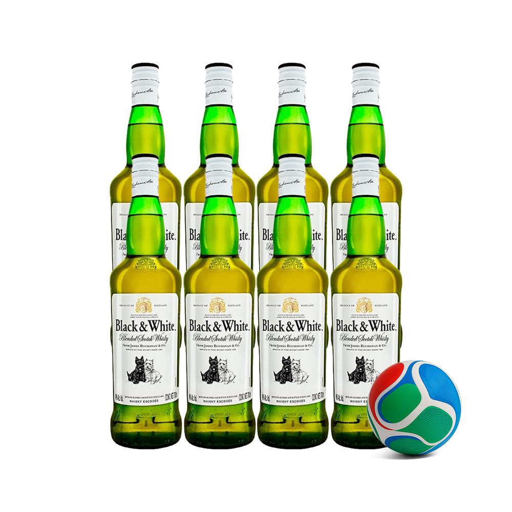 12 Whisky Black And White Blend 700 ml + Balón Mini