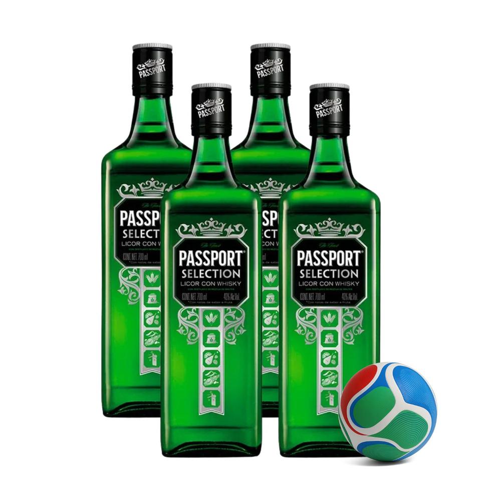 4 Licor Con Whisky Passport Selection 700 ml + Balón Mini