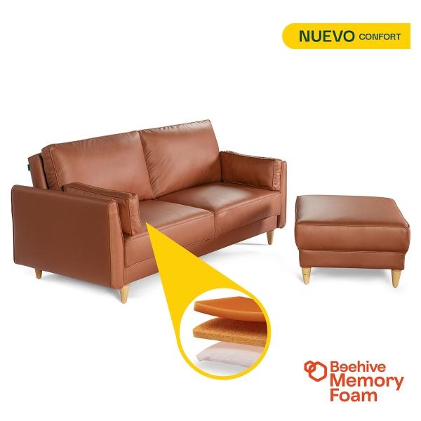 Sofá Cama Makora Samba con Memory Foam, Color Café Vinipiel, Respaldo Reclinable de 3 Posiciones