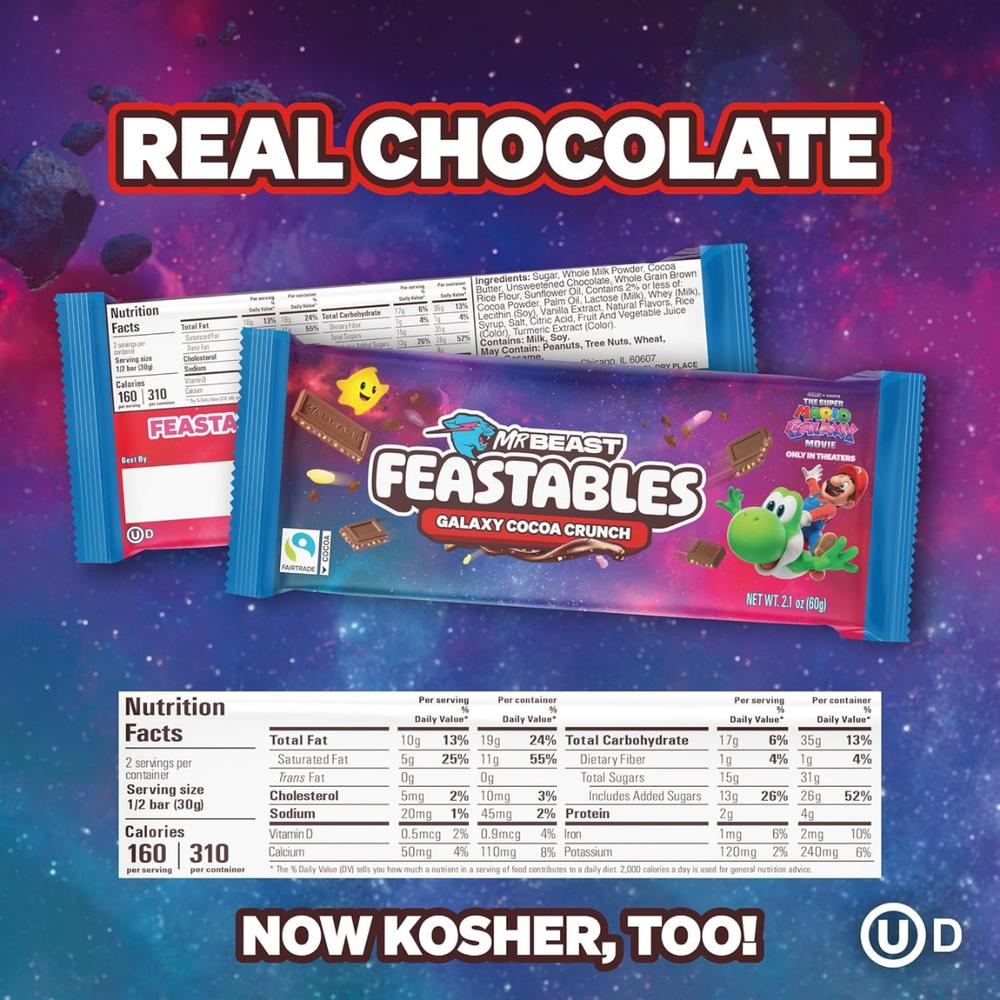 Feastables Galaxy Cocoa Crunch Super Mario Pack 10 Barras Chocolate MrBeast