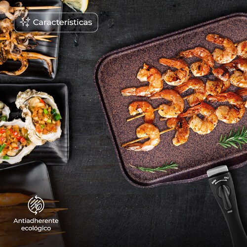 Comal Amatista Innoble Rectangular Antiadherente con Mango Desmontable