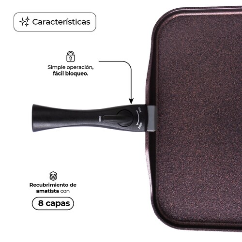 Comal Amatista Innoble Rectangular Antiadherente con Mango Desmontable