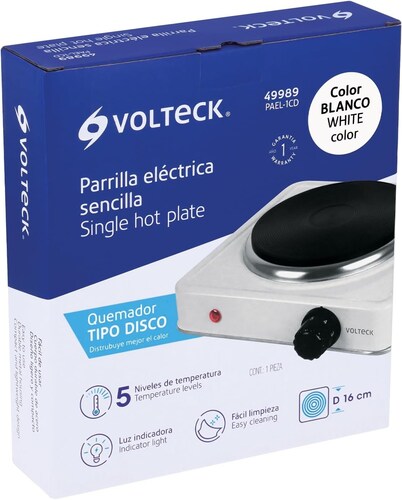 Parrilla eléctrica 1 quemador de disco, blanca, VOLTECK PAEL-1CD