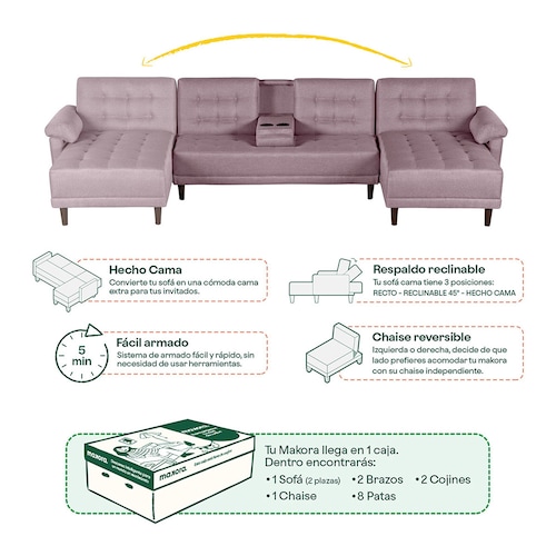 Sala Modular Makora Mosley con Memory Foam, Color Palo de Rosa Respaldo ...