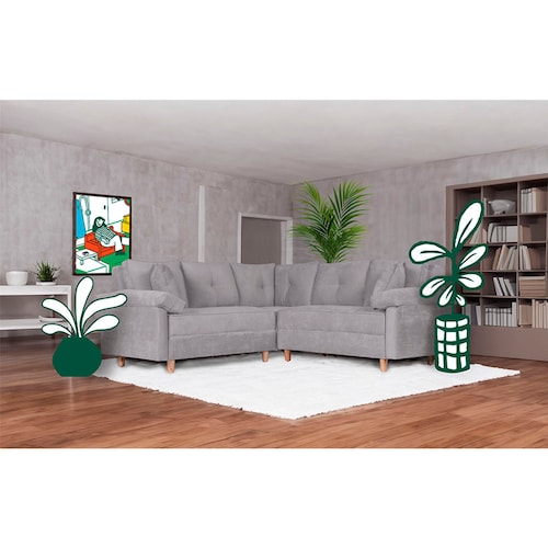 Sala Esquinera Makora Elton Gris Claro Terciopelo De 5 Plazas