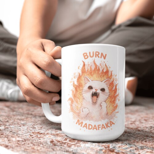 Taza Grande Buuurn Madafaka | frase | gato | Frase divertida I meme ...