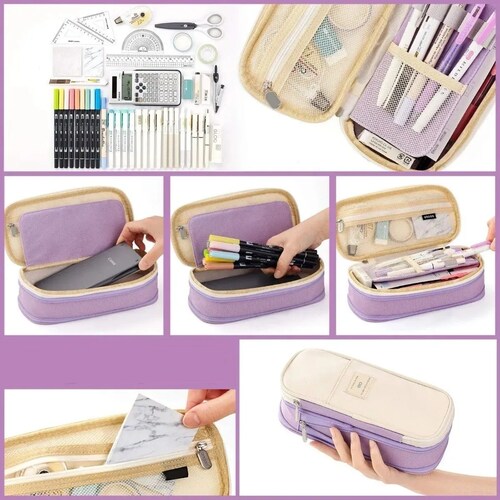 Estuchera Escolares Lapicera Doble Capa De Gran Capacidad Violeta