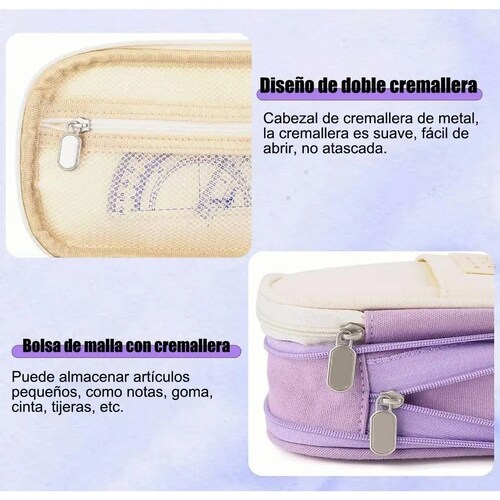 Estuchera Escolares Lapicera Doble Capa De Gran Capacidad Violeta
