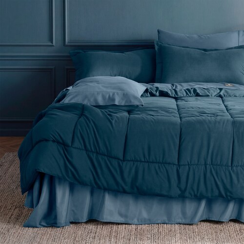 Set Edredón Queen Size con Fundas y Sábanas 7 Pzas (Azul Marino / Azul ...
