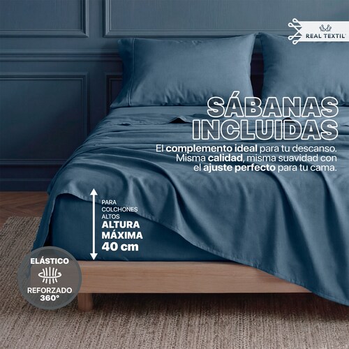 Set Edredón Queen Size con Fundas y Sábanas 7 Pzas (Azul Marino / Azul ...